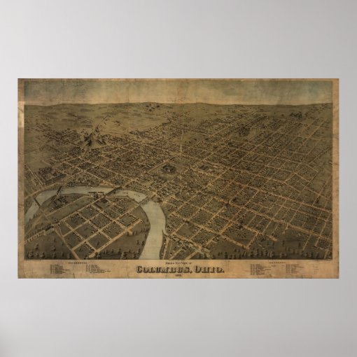 Columbus Ohio 1872 Antique Panoramic Map Poster | Zazzle