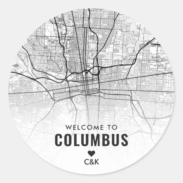 Columbus, Ohio City Map | Wedding Welcome Classic Round Sticker | Zazzle
