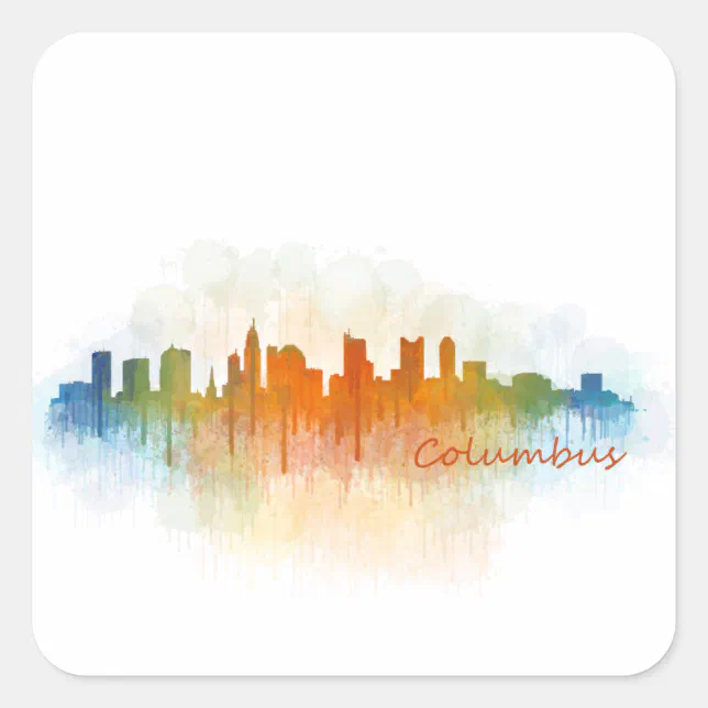 Columbus Ohio, City Skyline, v3 Square Sticker | Zazzle