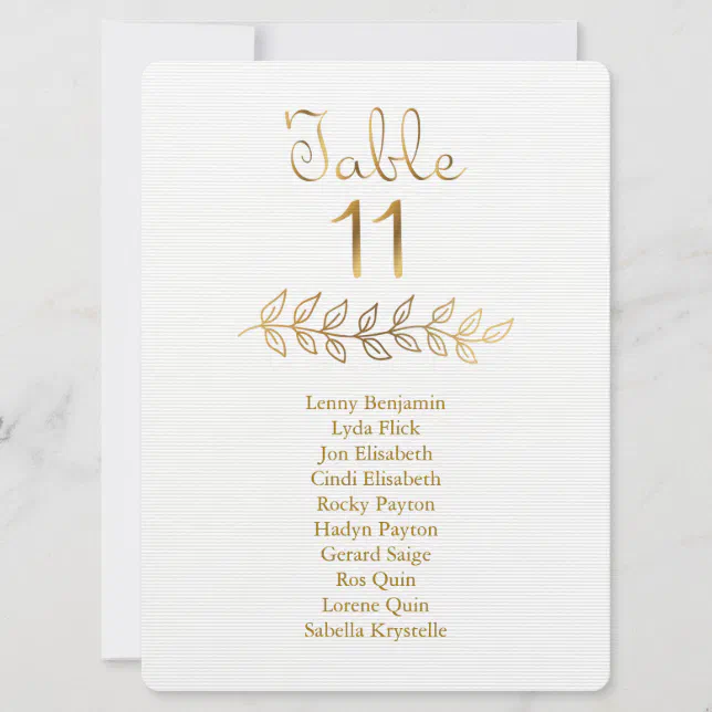 Columned Gold effect Table Number 11 Seating Chart | Zazzle