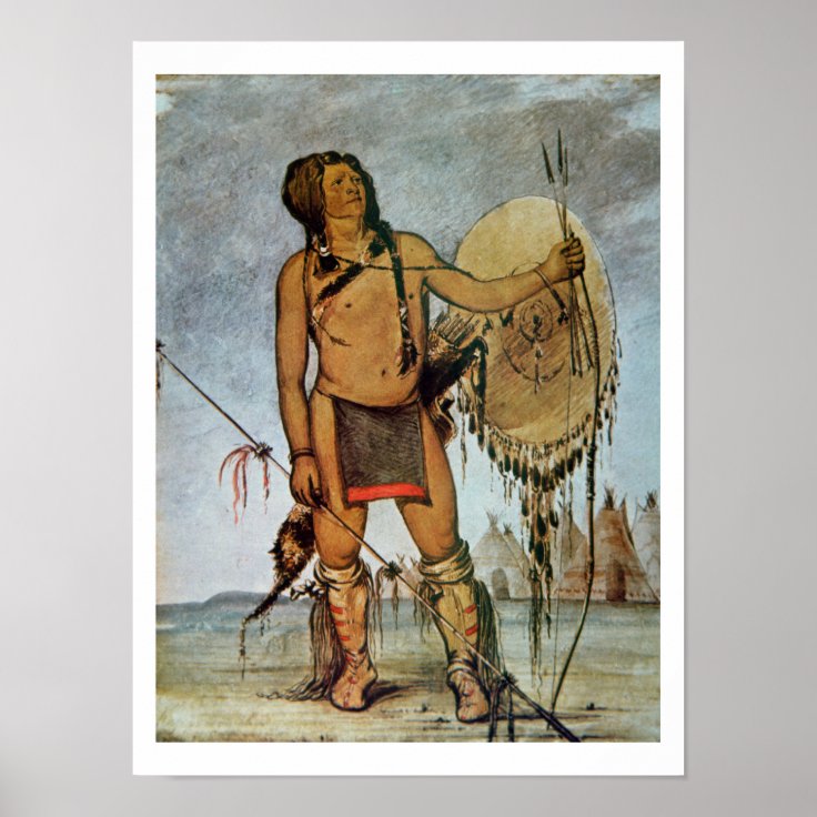 Comanche warrior with a shield, lance and bow and poster | Zazzle
