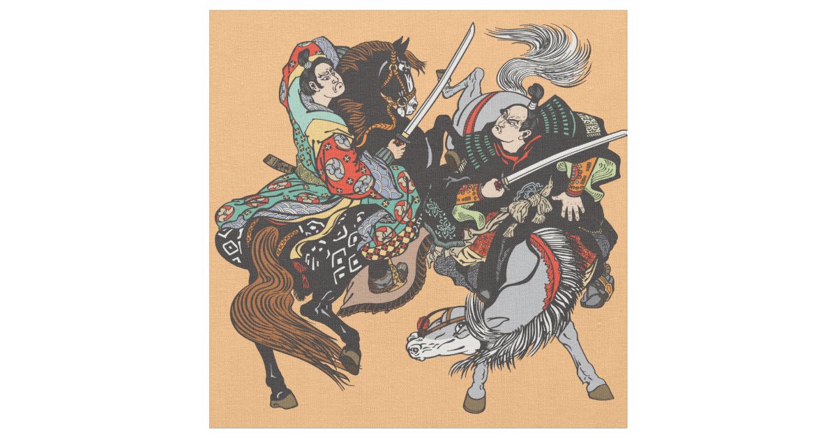 Combat of Japanese samurai warriors Fabric | Zazzle