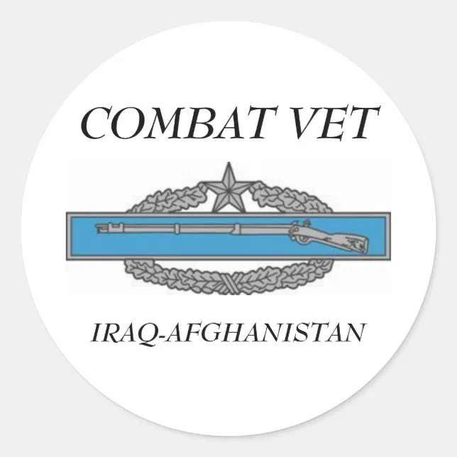 CombatInfBadge2Awd, COMBAT VET, IRAQ-AFGHANISTAN Classic Round Sticker ...