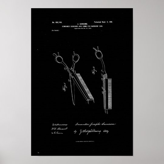 Combined Scissors Comb Barbers Patent Poster | Zazzle.com