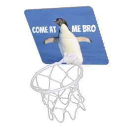 Come at Me Bro Funny Meme Penguin Mini Basketball Hoop | Zazzle