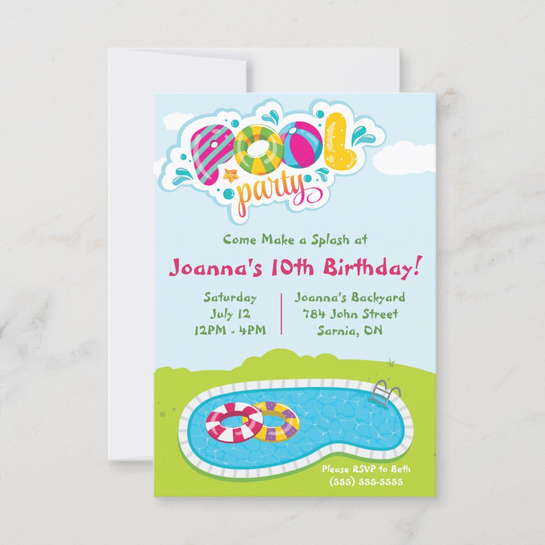 Come make a splash! Pool Party Birthday Party Invitation | Zazzle