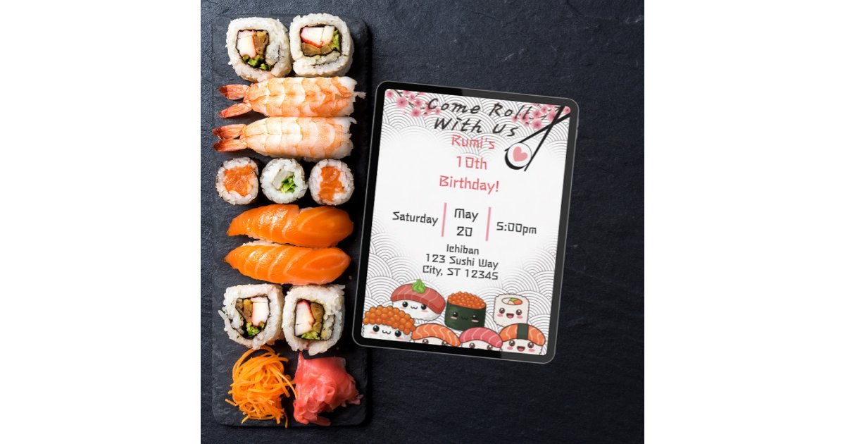 Come Roll With Us Sushi birthday Invitation | Zazzle