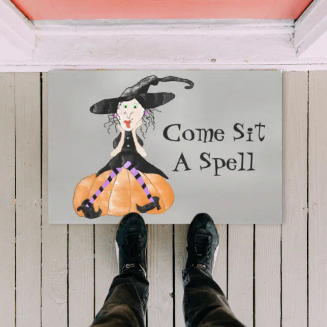 Come Sit A Spell Witch Halloween Door Mat | Zazzle