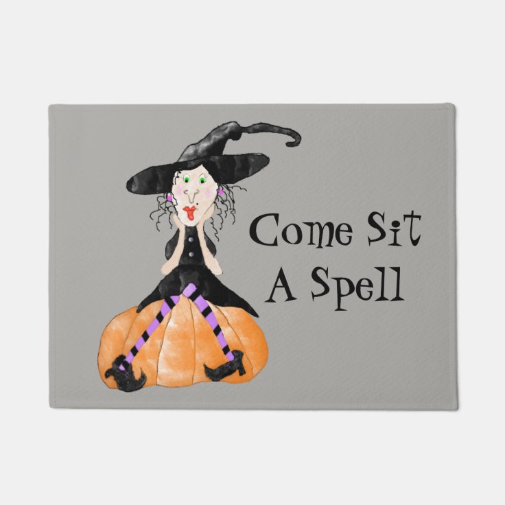 Come Sit A Spell Witch Halloween Door Mat | Zazzle