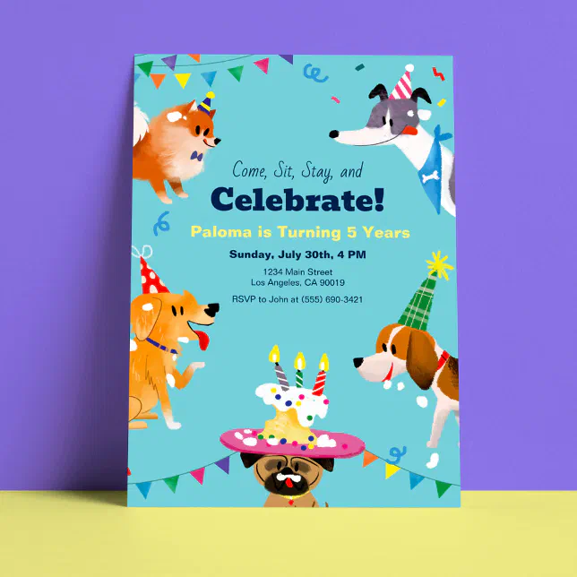 Come, Sit, Stay Birthday Party Invitation | Zazzle