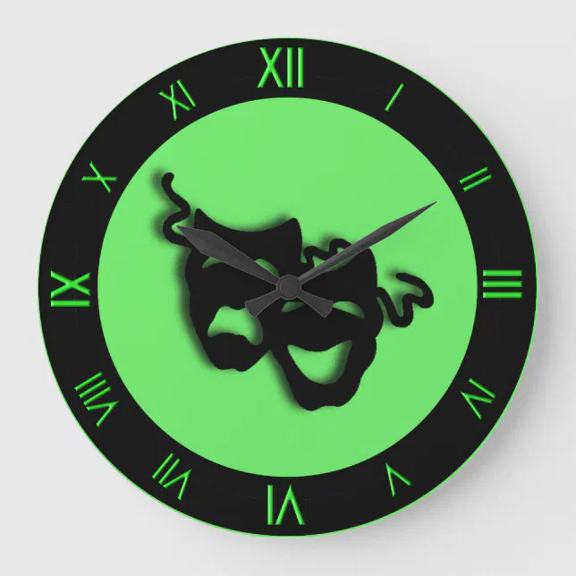 Comedy and Tragedy Neon Green Theater Wall Clock | Zazzle