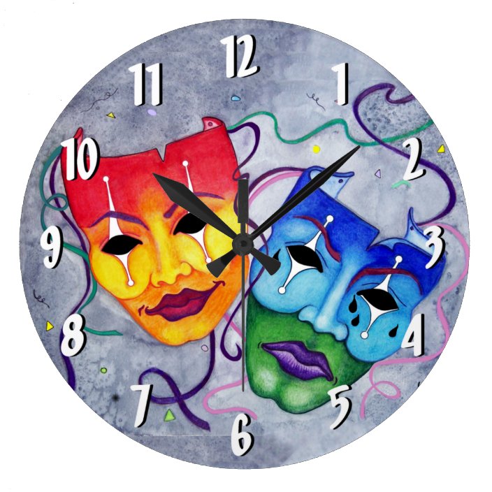 Comedy and Tragedy Round Wall Clock | Zazzle.com