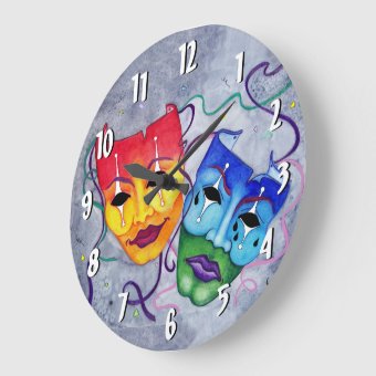 Comedy and Tragedy Round Wall Clock | Zazzle