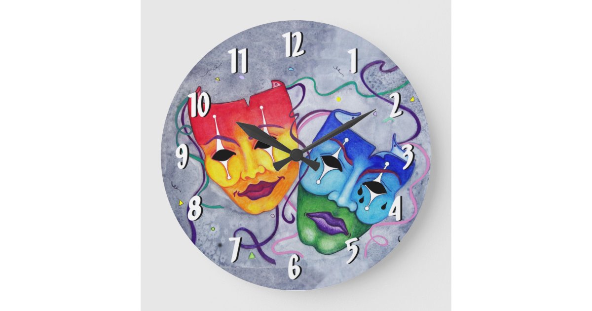 Comedy and Tragedy Round Wall Clock | Zazzle