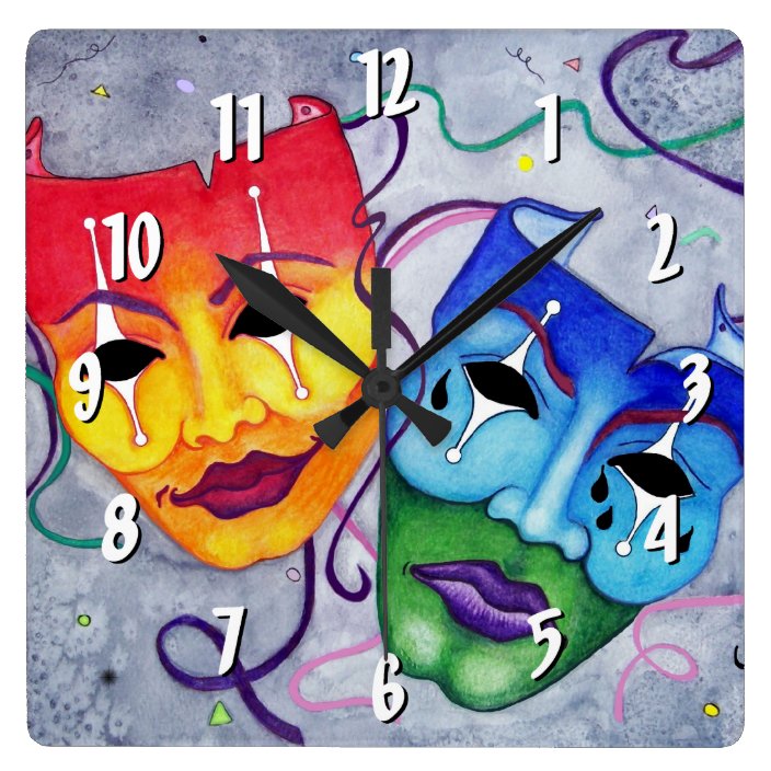 Comedy and Tragedy Square Wall Clock | Zazzle.com