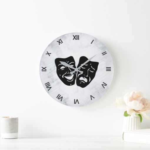 Comedy and Tragedy Theater Masks Numerals Large Clock | Zazzle