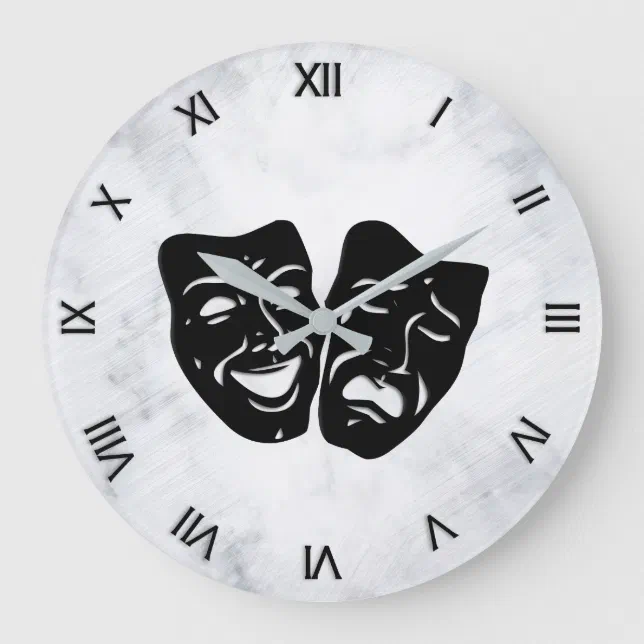 Comedy and Tragedy Theater Masks Numerals Large Clock | Zazzle