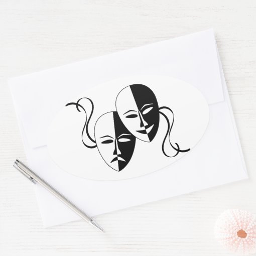 Comedy and Tragedy Theatre Masks/Faces Oval Sticker | Zazzle