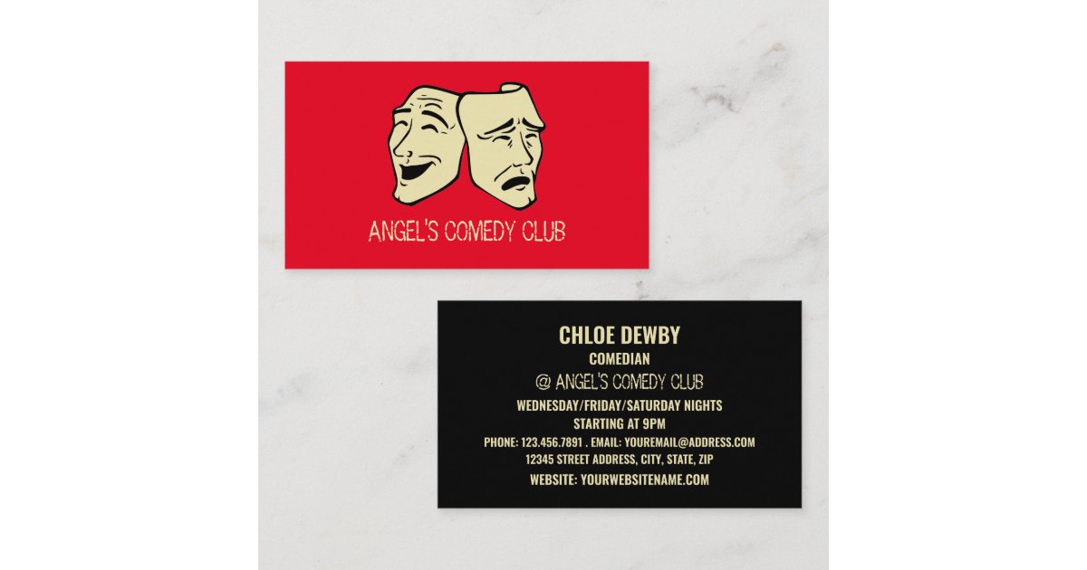 Comedy Masks, Comedian, Comedy Club Business Card | Zazzle