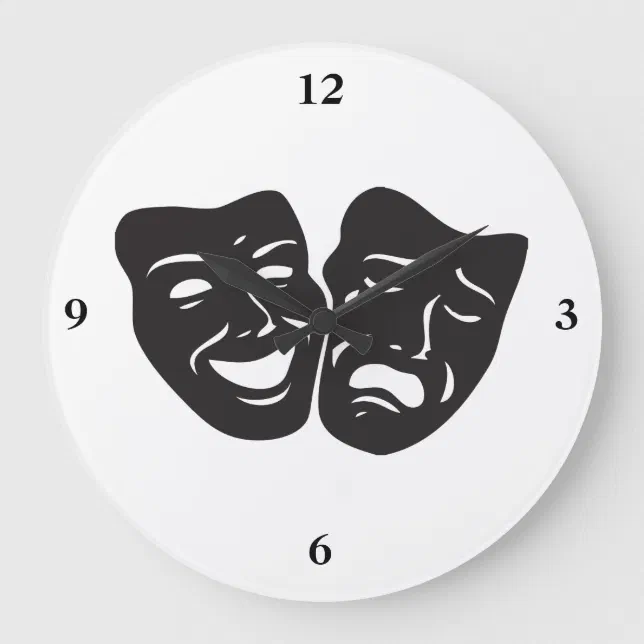 Comedy Tragedy Drama Theatre Masks Large Clock | Zazzle