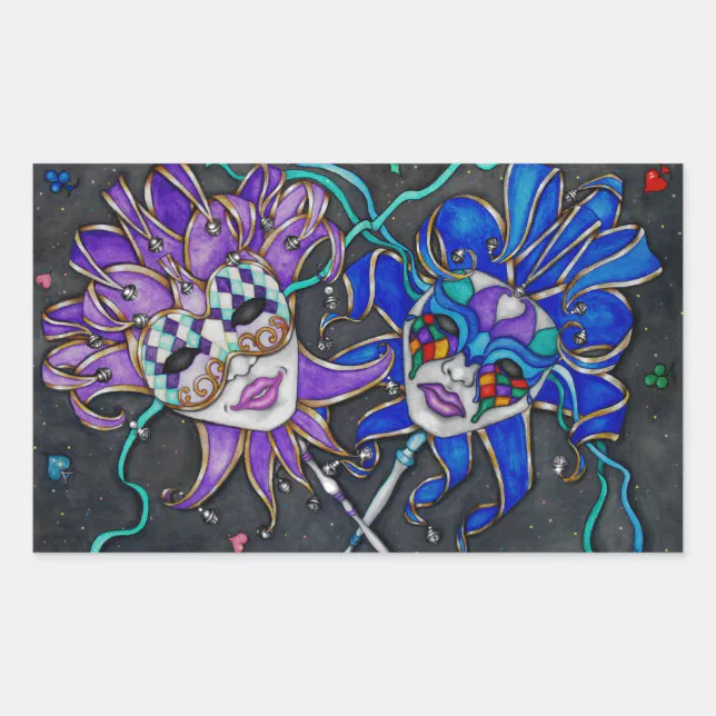 Comedy/Tragedy Jester Masks Rectangular Sticker | Zazzle