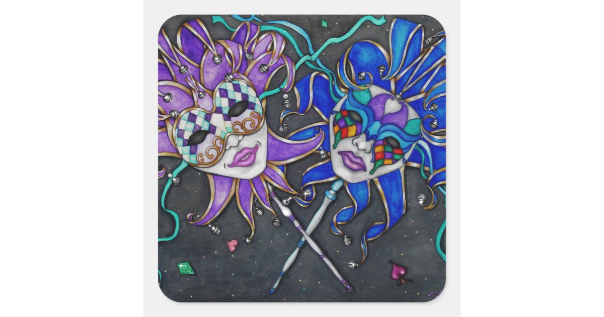 Comedy/Tragedy Jester Masks Square Sticker | Zazzle