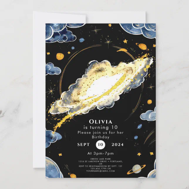 Comet Editable Space Birthday Invitation | Zazzle