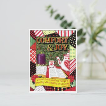 Comfort and Joy Christmas Inspirational Postcard | Zazzle