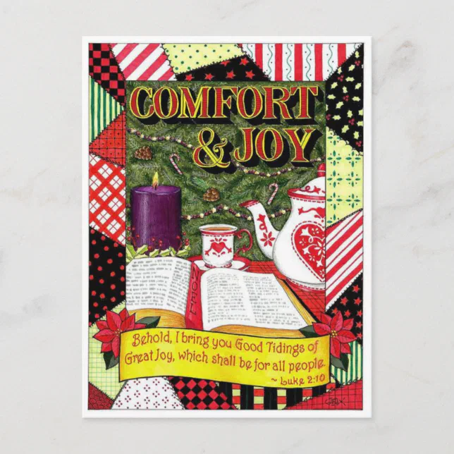 Comfort and Joy Christmas Inspirational Postcard | Zazzle
