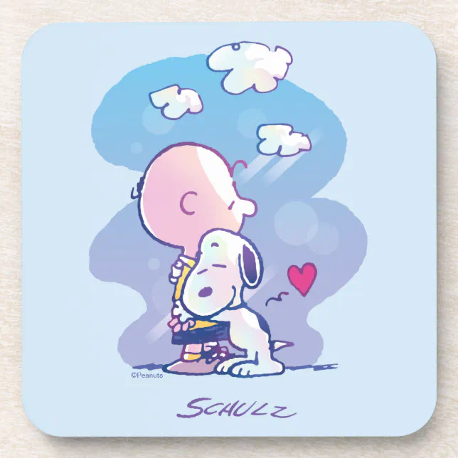 Comfort & Security | Charlie & Snoopy Hug Beverage Coaster | Zazzle