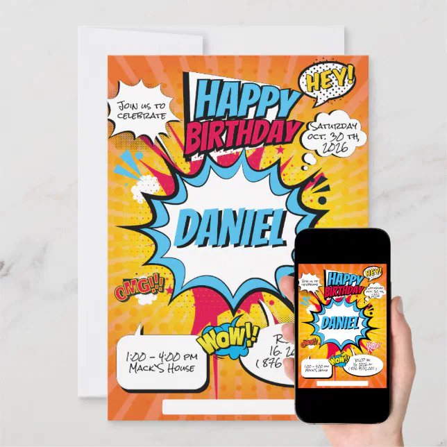 Comic Birthday Invitation | Zazzle
