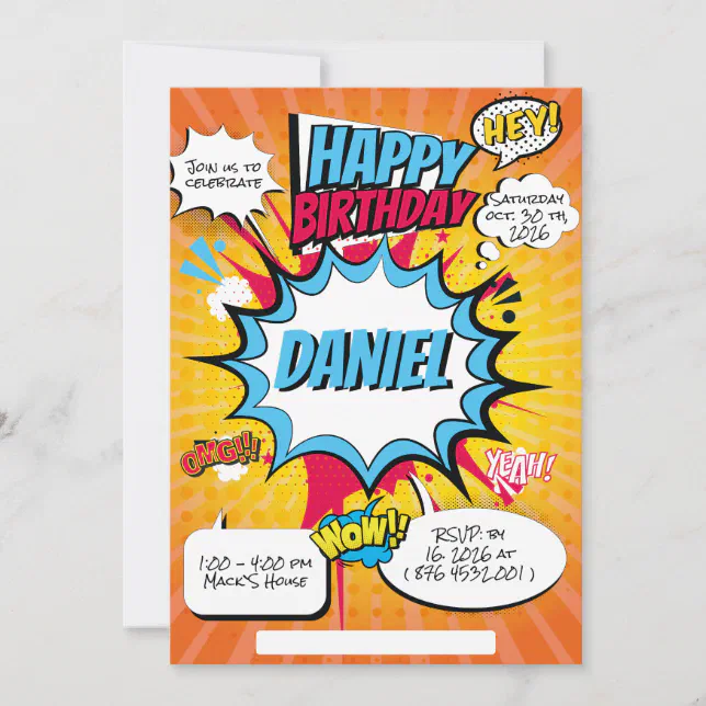 Comic Birthday Invitation | Zazzle