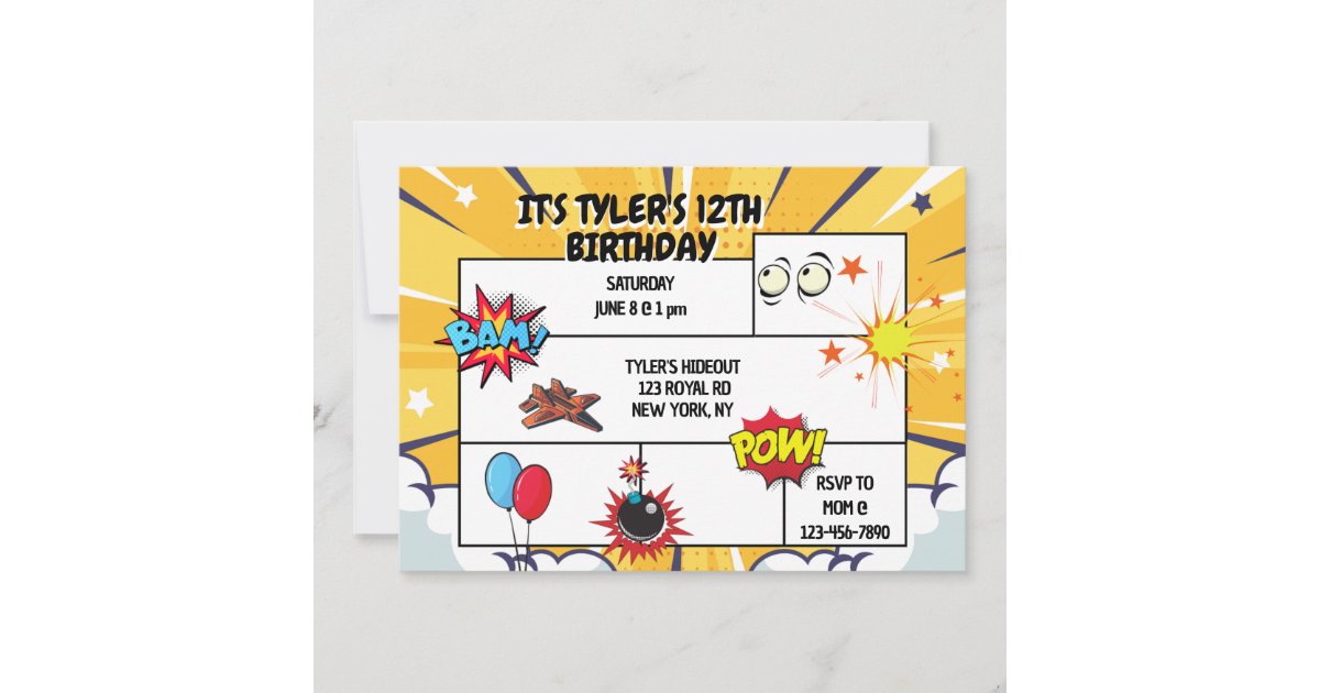 Comic Birthday Party Invitation | Zazzle
