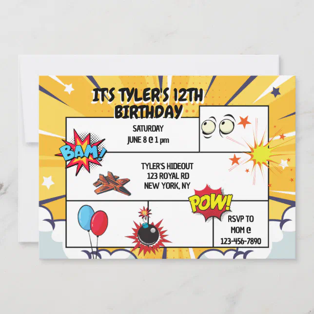 Comic Birthday Party Invitation | Zazzle