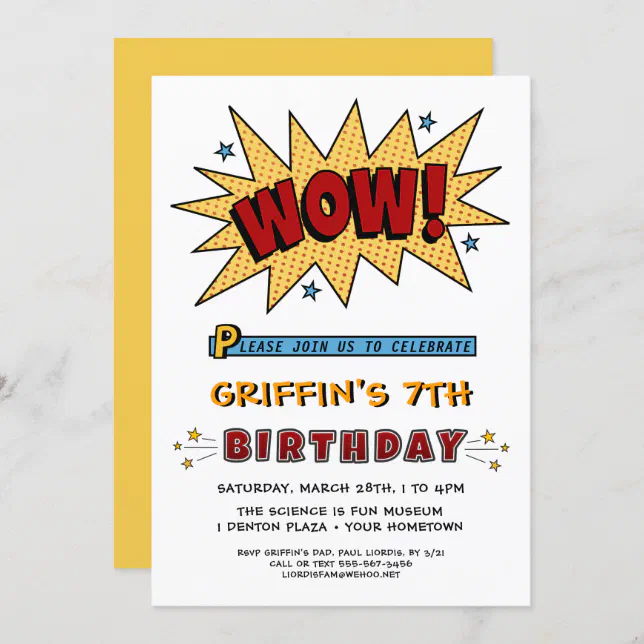 Comic Book 7TH or Any Birthday Party Invitation | Zazzle