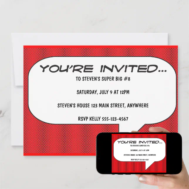 Comic book call-out invitation | Zazzle