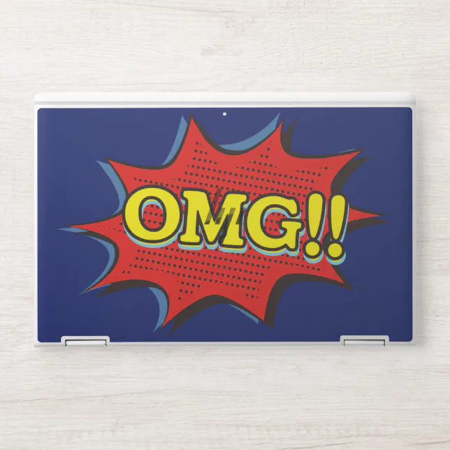 Comic Book OMG Exclamation Speech Bubble Blue HP Laptop Skin | Zazzle