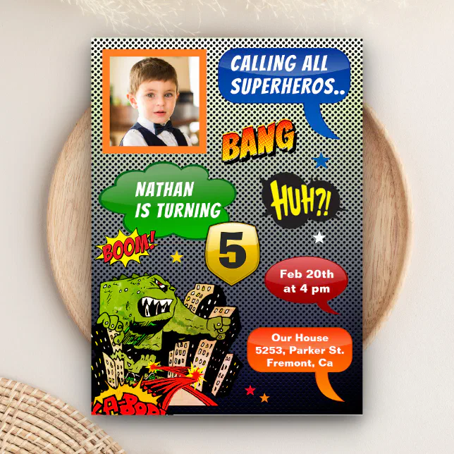 Comic Book Photo Superhero Birthday Party Invitation | Zazzle