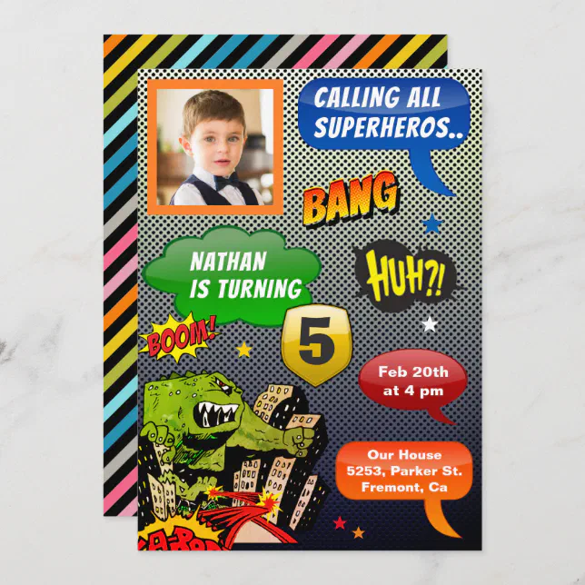 Comic Book Photo Superhero Birthday Party Invitation | Zazzle