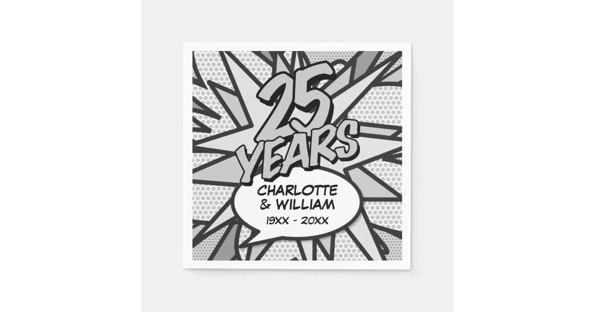 Comic Book Pop Art 25th Silver Wedding Anniversary Napkins | Zazzle