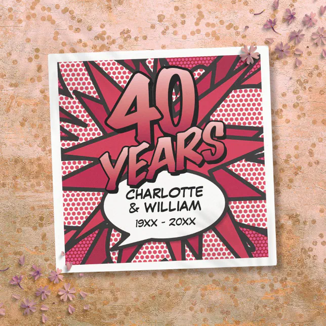 Comic Book Pop Art 40th Ruby Wedding Anniversary Napkins | Zazzle