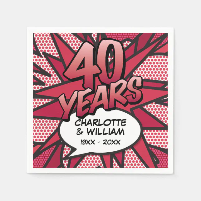 Comic Book Pop Art 40th Ruby Wedding Anniversary Napkins | Zazzle