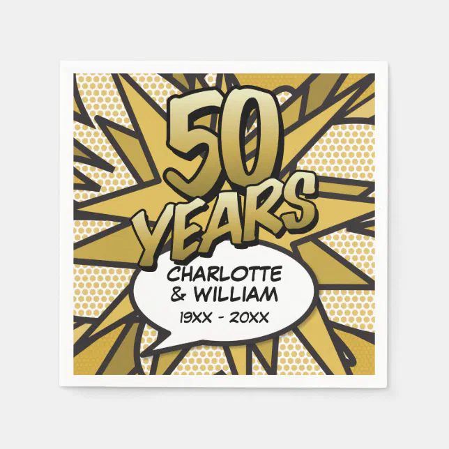 Comic Book Pop Art 50th Golden Wedding Anniversary Napkins | Zazzle
