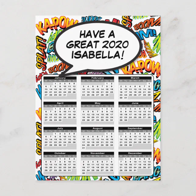 Comic Book Pop Art Speech Bubble 2020 Calendar Postcard | Zazzle
