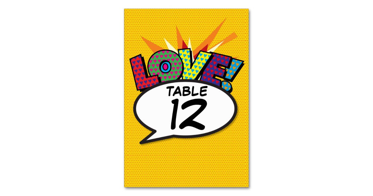 Comic Book Pop Art Table Number | Zazzle