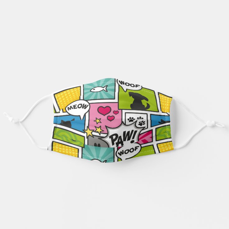 Comic Book Style Pet Pattern Adult Cloth Face Mask | Zazzle