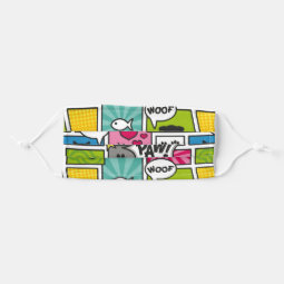 Comic Book Style Pet Pattern Adult Cloth Face Mask | Zazzle