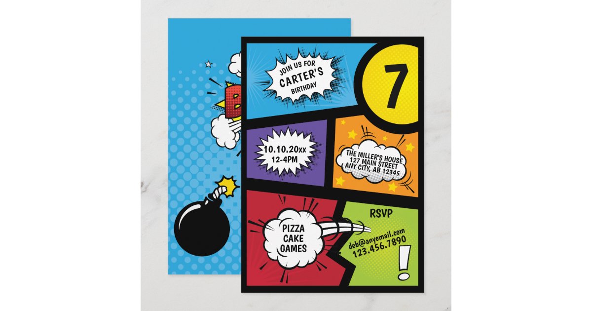 Comic Book Super Hero Birthday Invitation | Zazzle