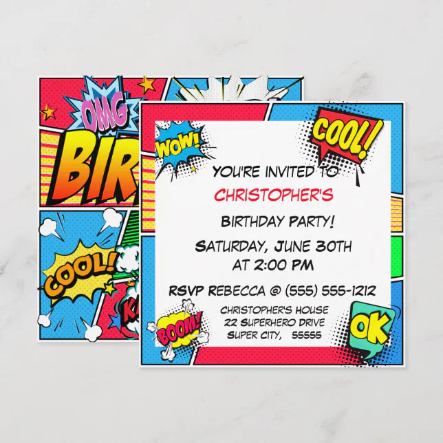 Comic Book Superhero Birthday Boy Custom Invitation | Zazzle