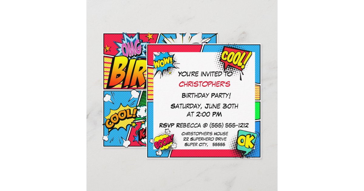Comic Book Superhero Birthday Boy Custom Invitation | Zazzle